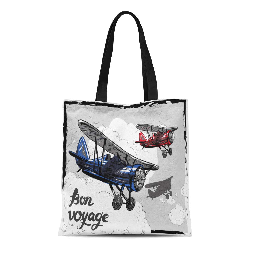 KDAGR Canvas Tote Bag Lets Travel Retro Airplane Old Model Plane Is ...