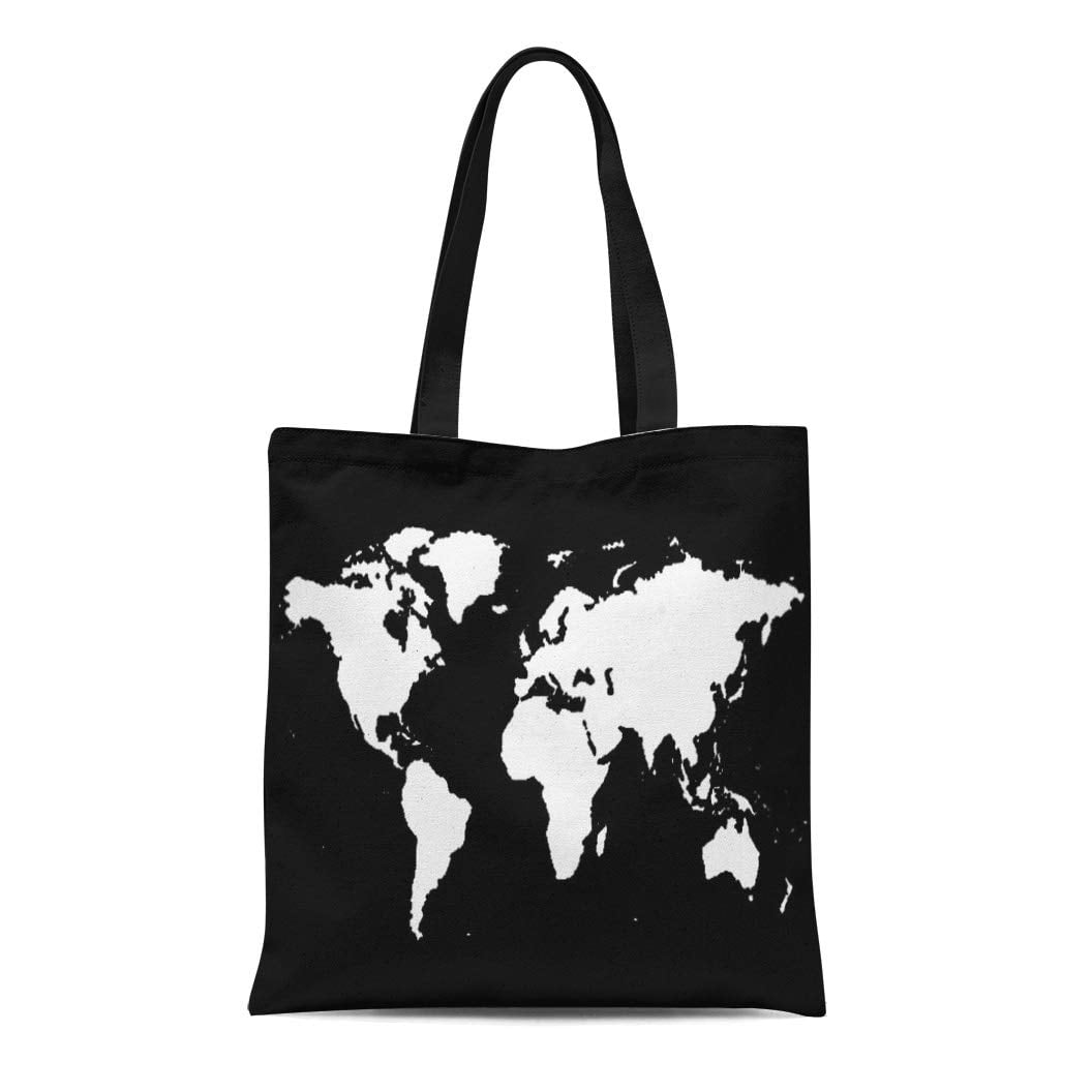 KDAGR Canvas Tote Bag Maps Black and White World Planisphere Geography Modern Wall Reusable ...