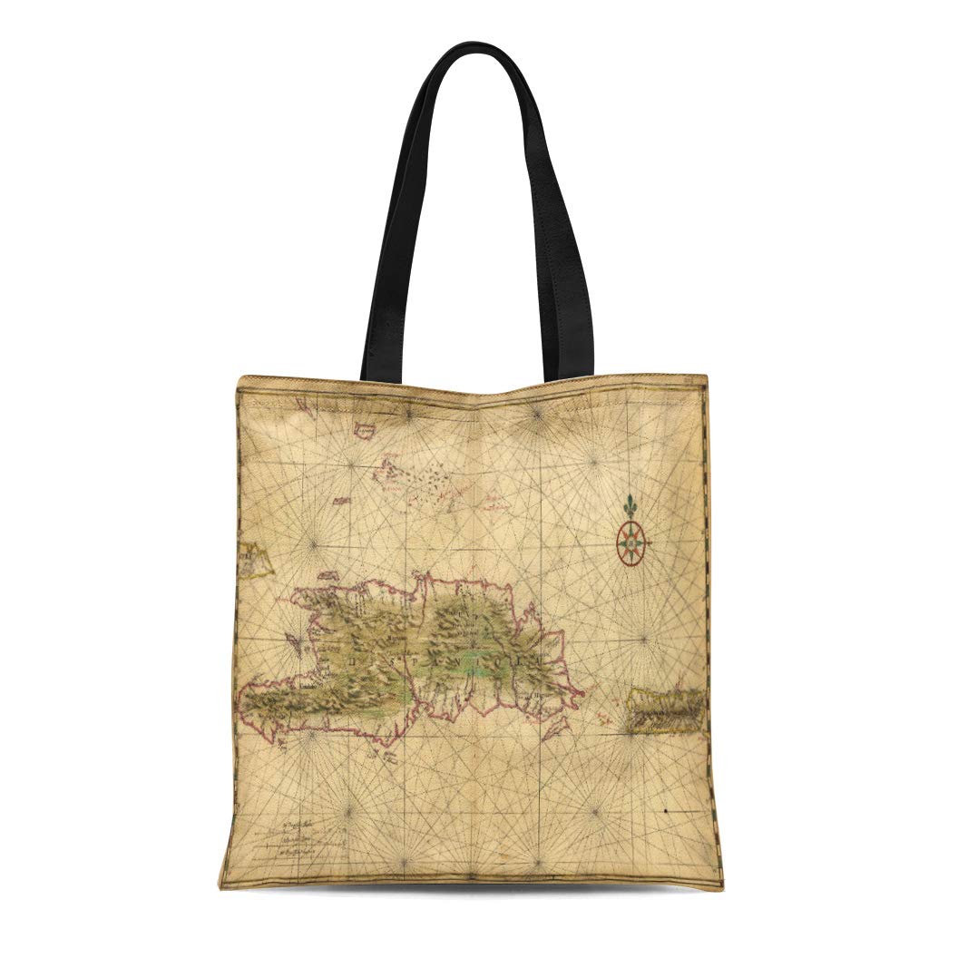 KDAGR Canvas Tote Bag Old of Hispaniola and Puerto Rico Map Vintage ...