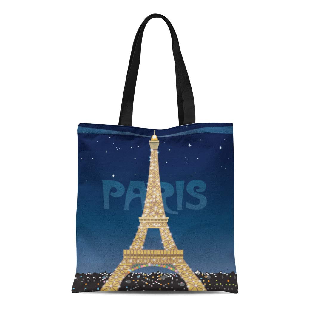 KDAGR Canvas Tote Bag Paris Eiffel Tower Sparkle France French Reusable ...