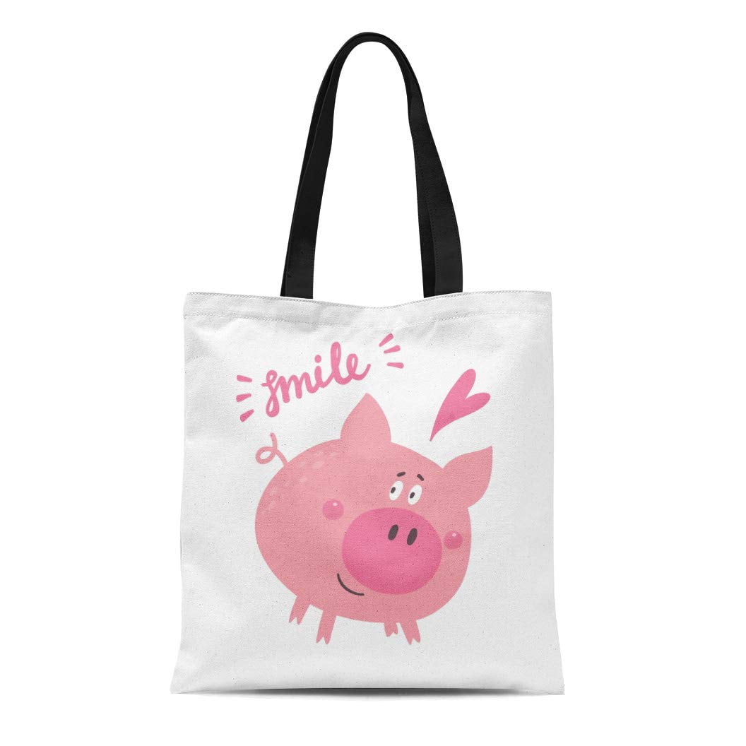 KDAGR Canvas Tote Bag Pink Angel Cute Pig Baby Beautiful Cartoon ...