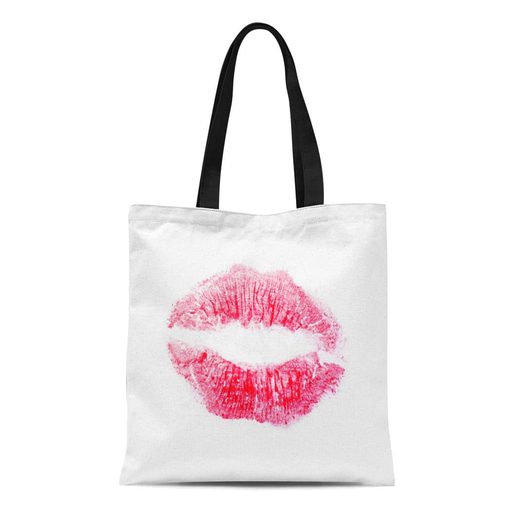 KDAGR Canvas Tote Bag Pink Lips Lipstick Kiss Red Trace Beautiful ...