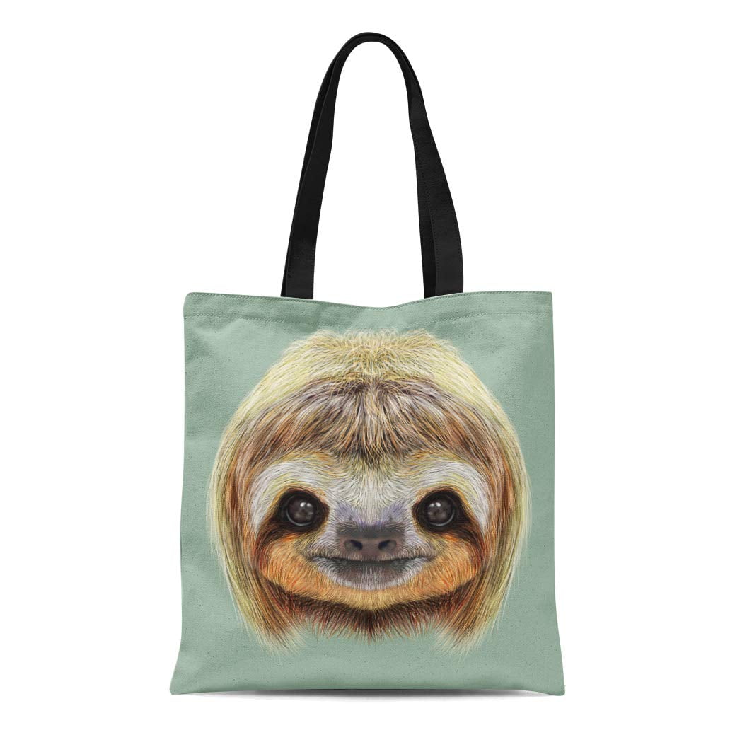 KDAGR Canvas Tote Bag Portrait of Sloth Cute Face Tropical Three Toed ...