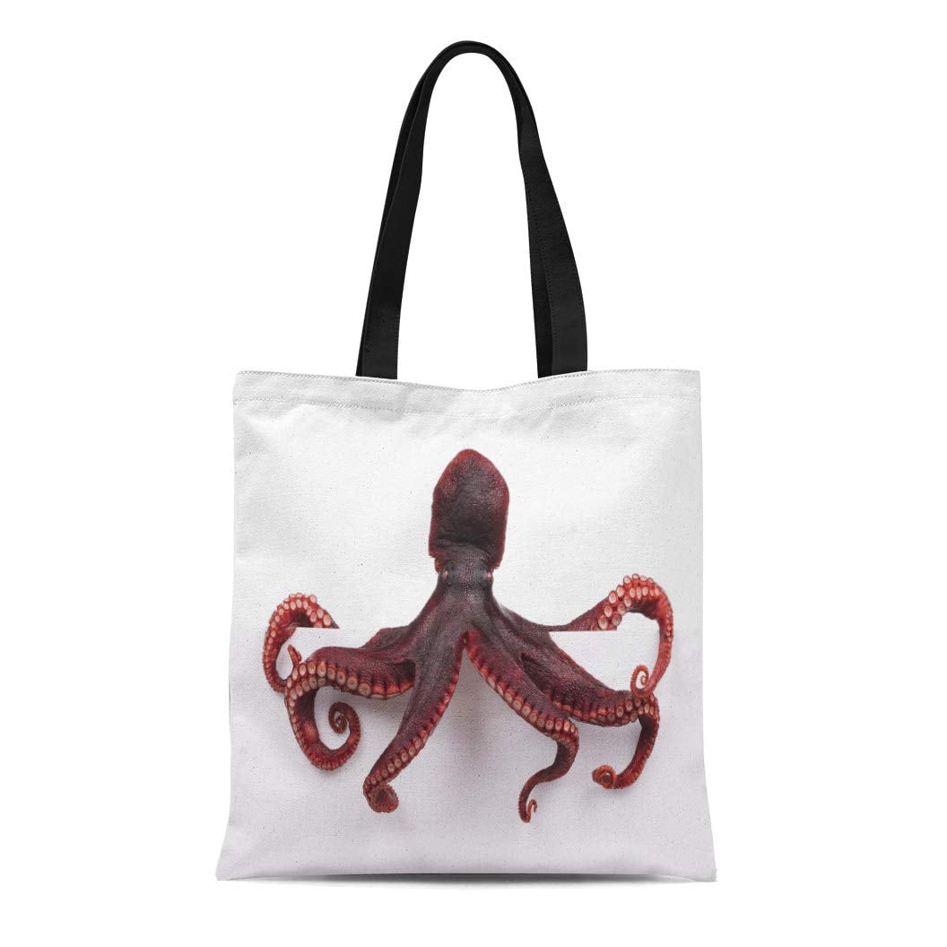 KDAGR Canvas Tote Bag Red Tentacle Octopus Wiggling Squid Head Ink Sea ...