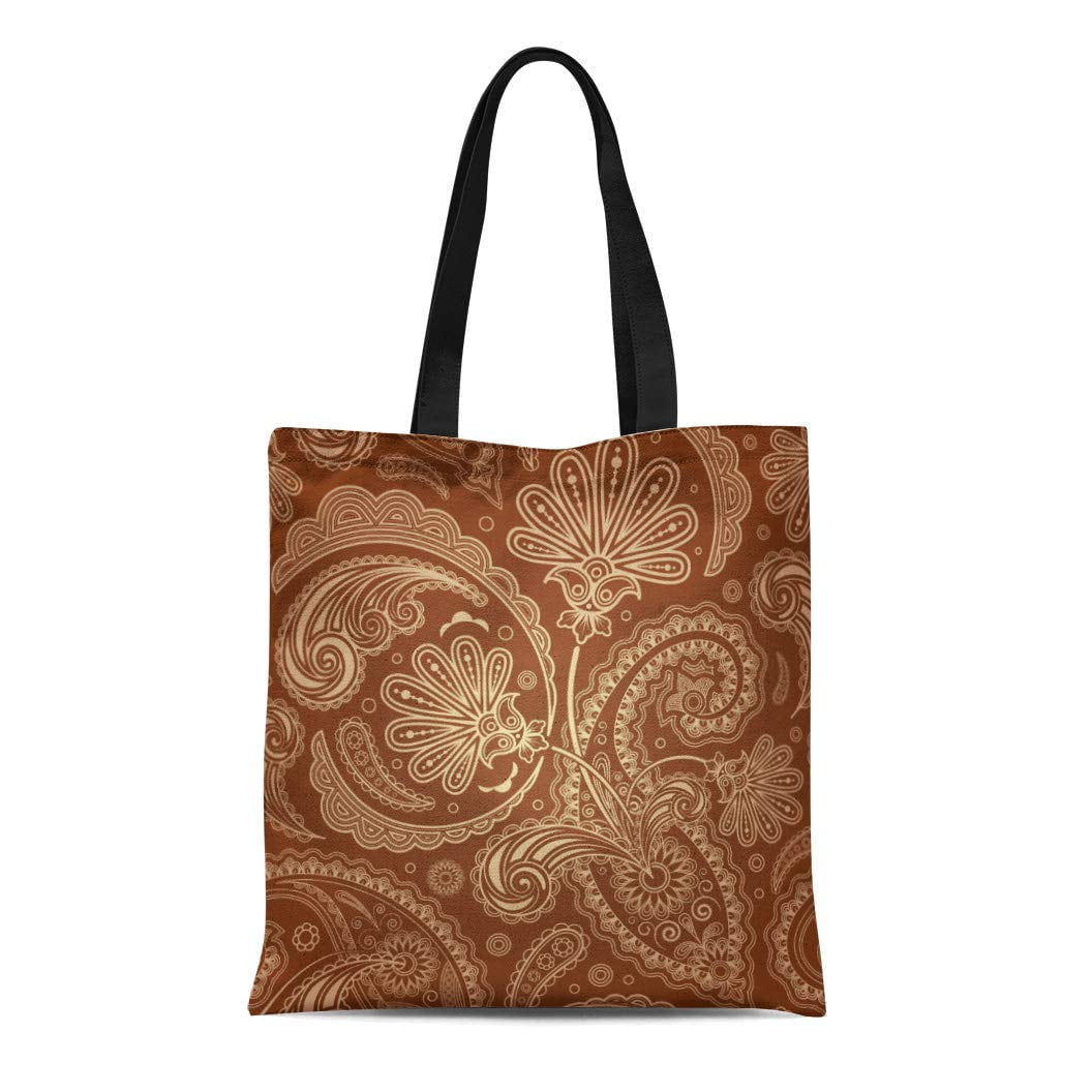 Kdagr Canvas Tote Bag Swirly Brown And Gold Floral Flowers Reusable