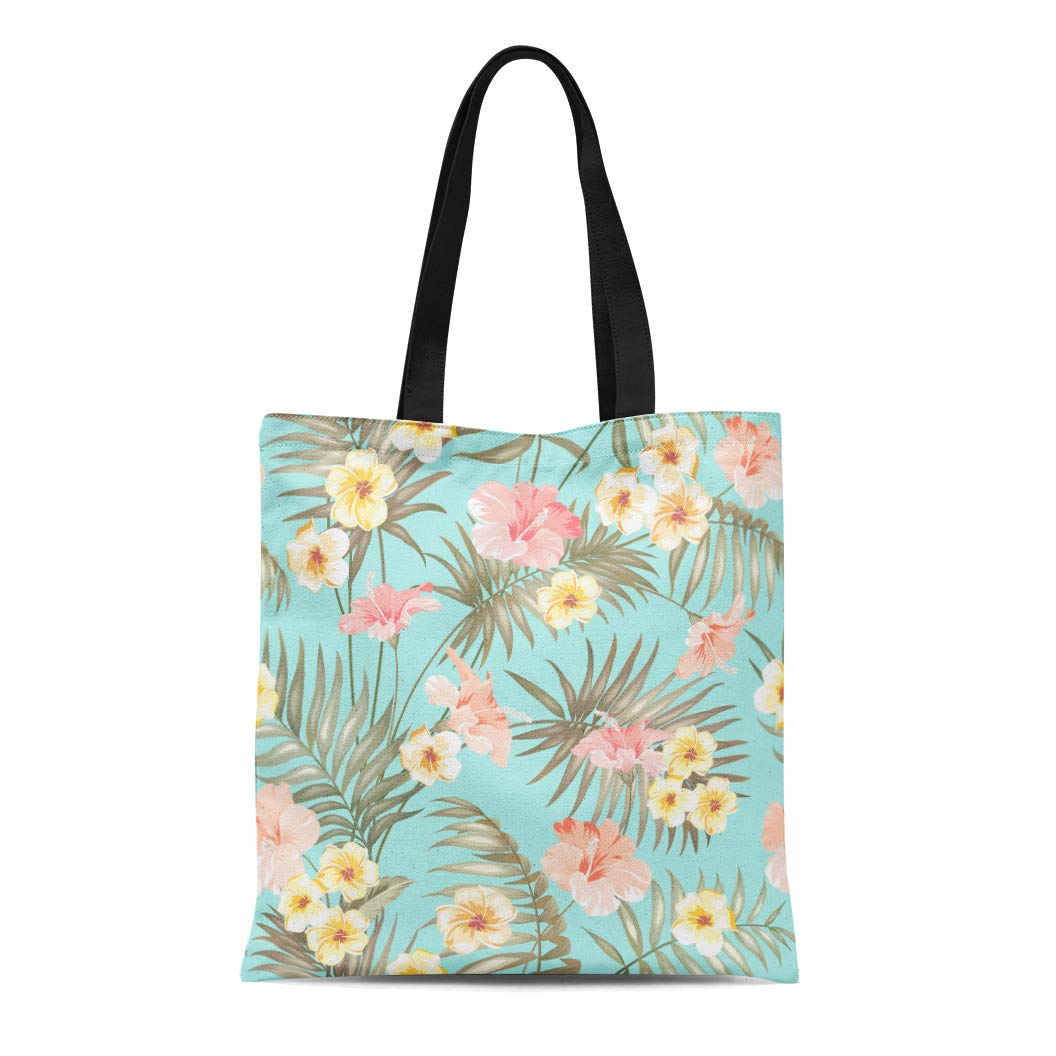 KDAGR Canvas Tote Bag Tropical Swatch Topical Palm Leaves and Beautiful ...