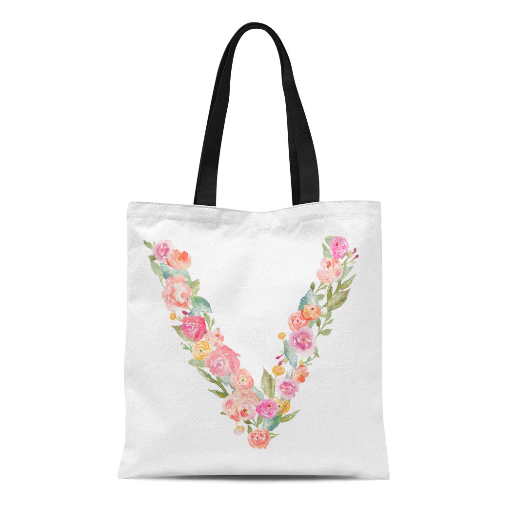 KDAGR Canvas Tote Bag Watercolor Alphabet Monogram Letter Made of ...