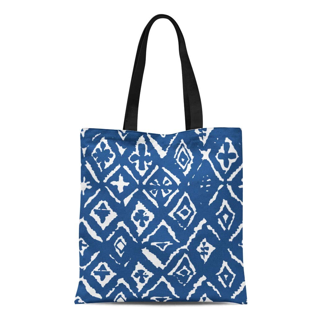 KDAGR Canvas Tote Bag Watercolor Ikat Blue Mosaic Indigo Shibori in ...