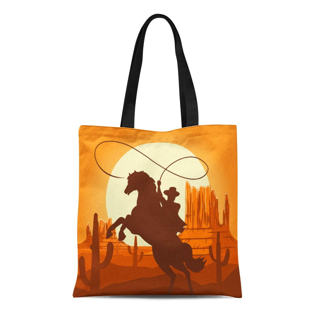 KDAGR Canvas Tote Bag Western Cowboys Silhouette Wild West America ...