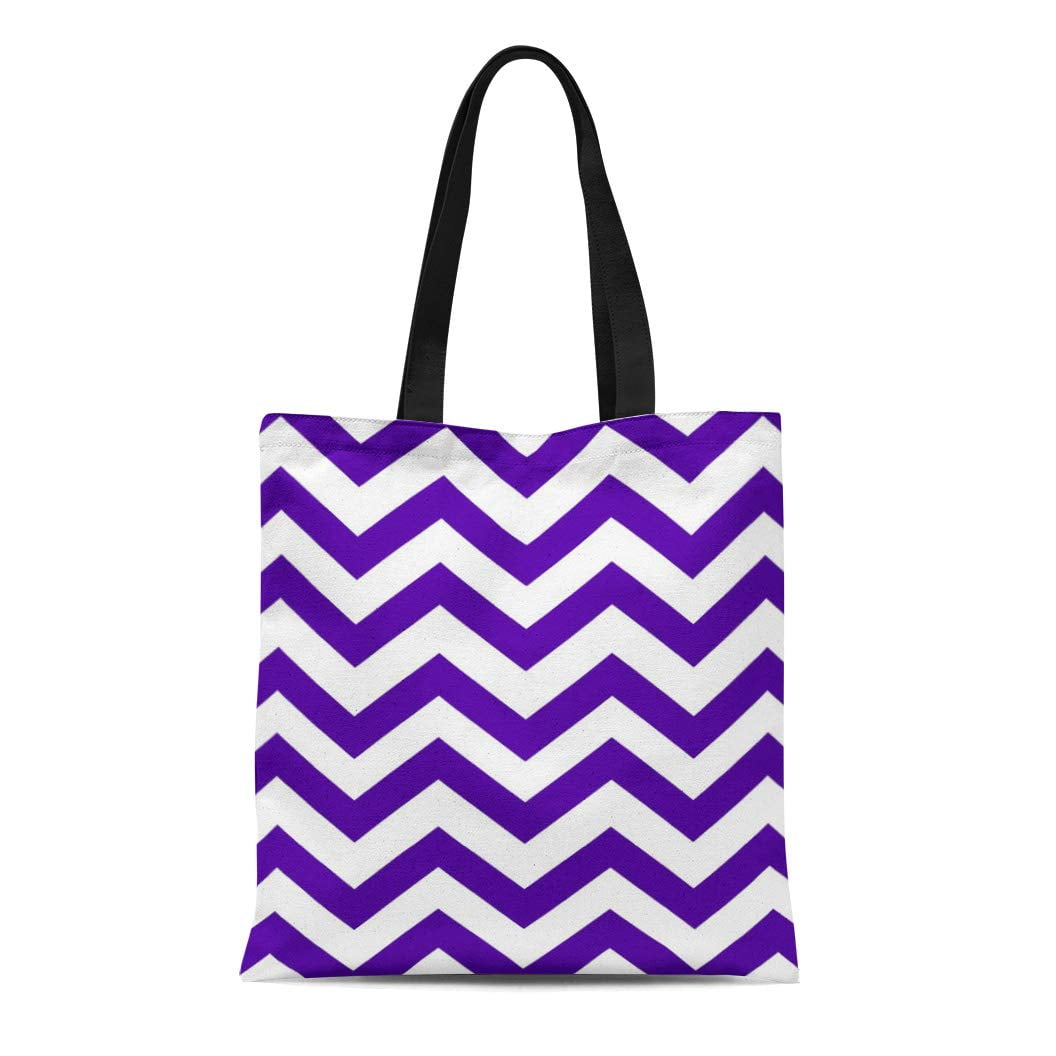 KDAGR Canvas Tote Bag Zigzag Purple and White Zig Zag Rick Rack Mod ...