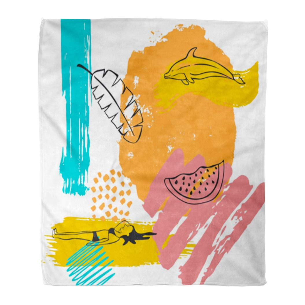 KDAGR Flannel Throw Blanket Abstract Quirky Summer Time Vacation Beach ...