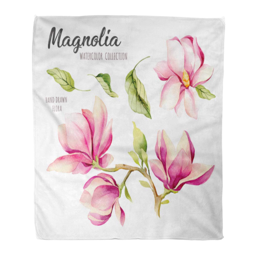 KDAGR Flannel Throw Blanket Bloom Watercolor of Flowers Pink Magnolias ...