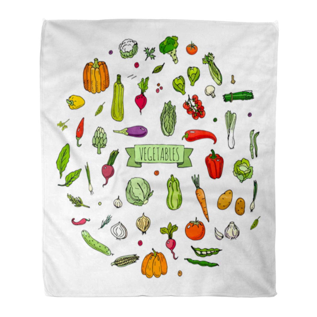 KDAGR Flannel Throw Blanket Doodle Vegetables Seasonal Harvest Symbol ...