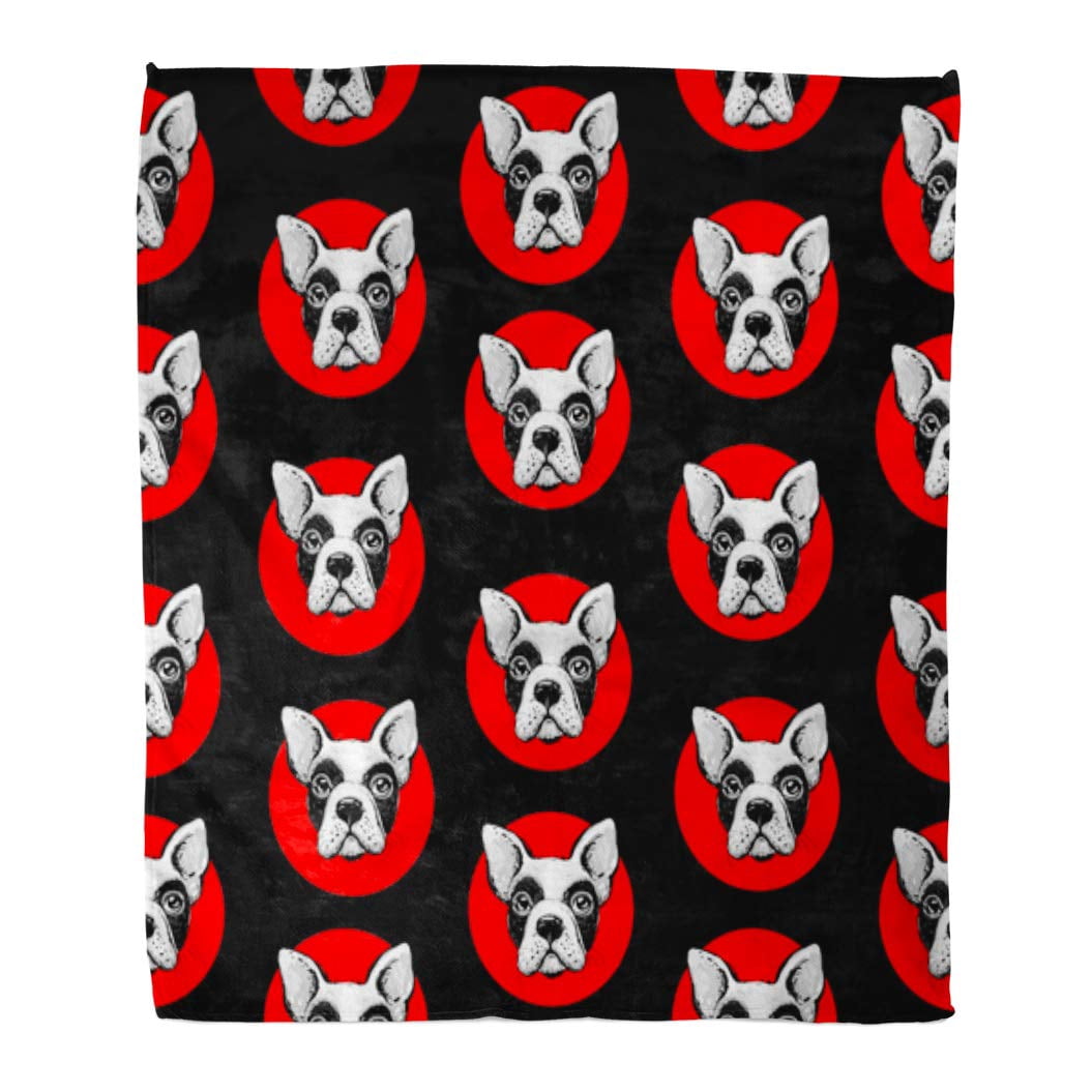 KDAGR Flannel Throw Blanket Red Food Cute Dogs on Black French Bulldog ...