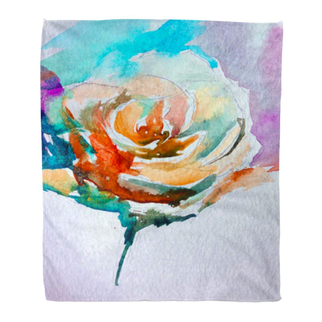 KDAGR Flannel Throw Blanket Watercolor Floral Rose Flower Single ...