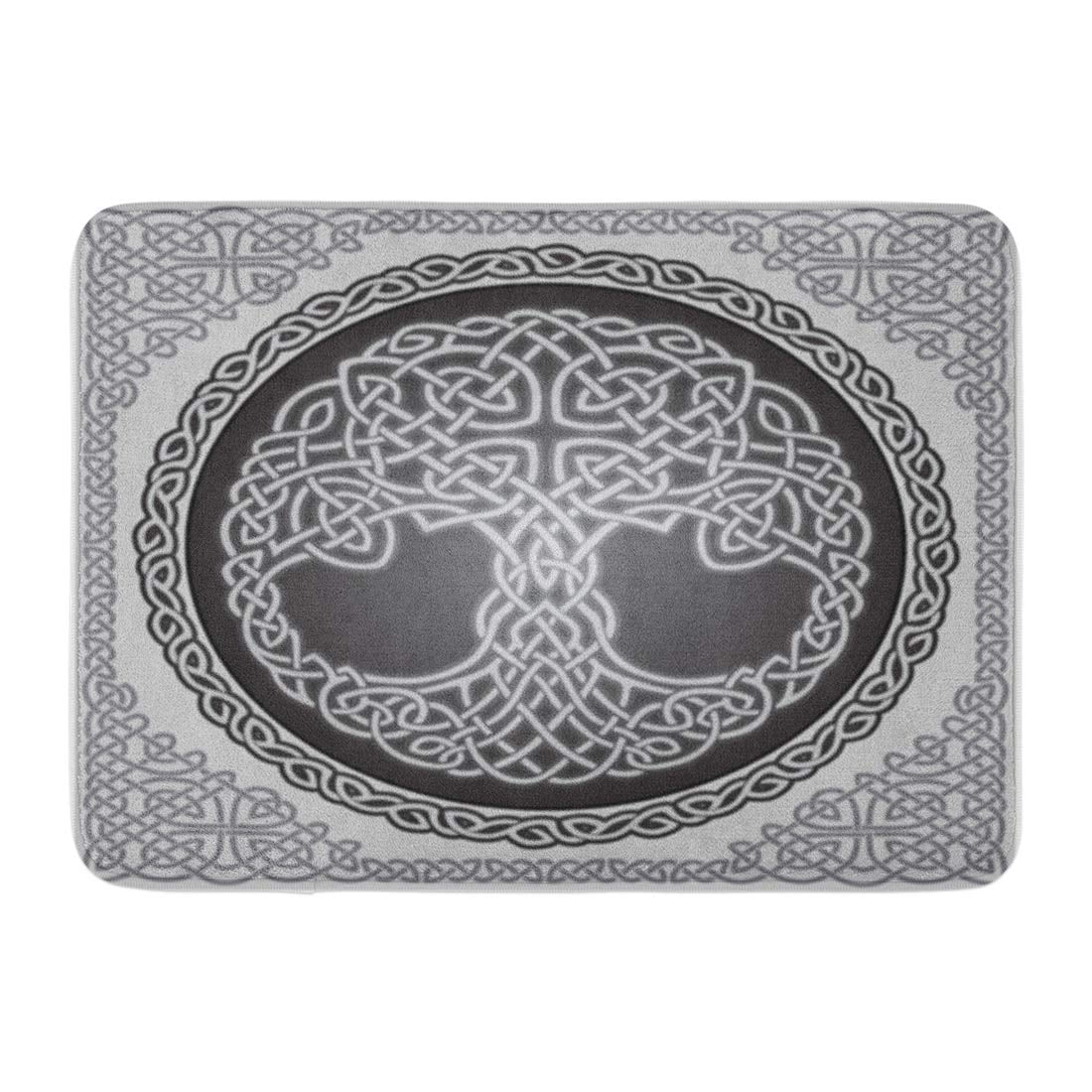 KDAGR Knot Round Celtic Tree of Life Border Black White Doormat Floor ...