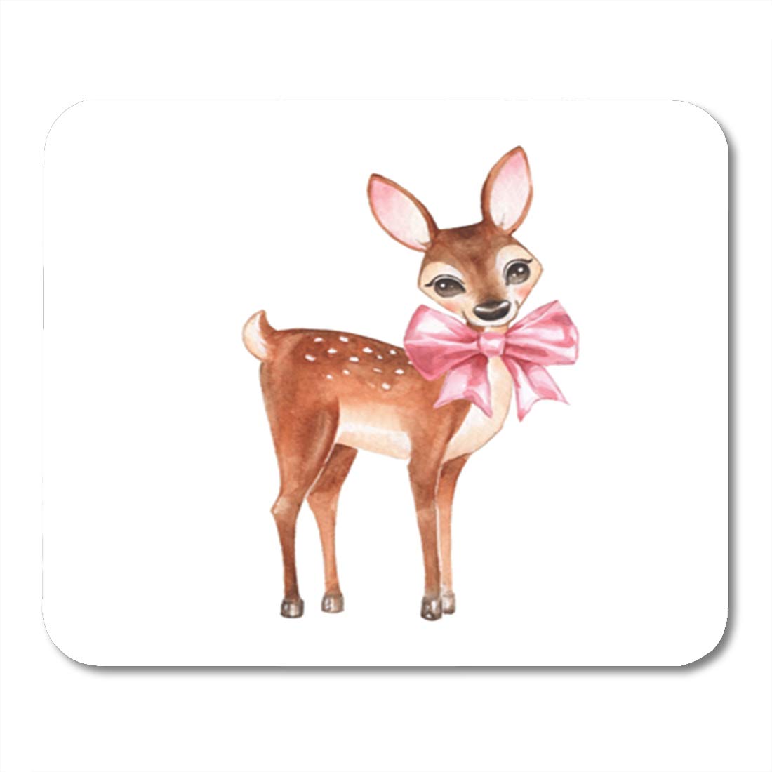 KDAGR Pink Baby Deer Cute Fawn Bow Cartoon White Watercolor Mousepad ...