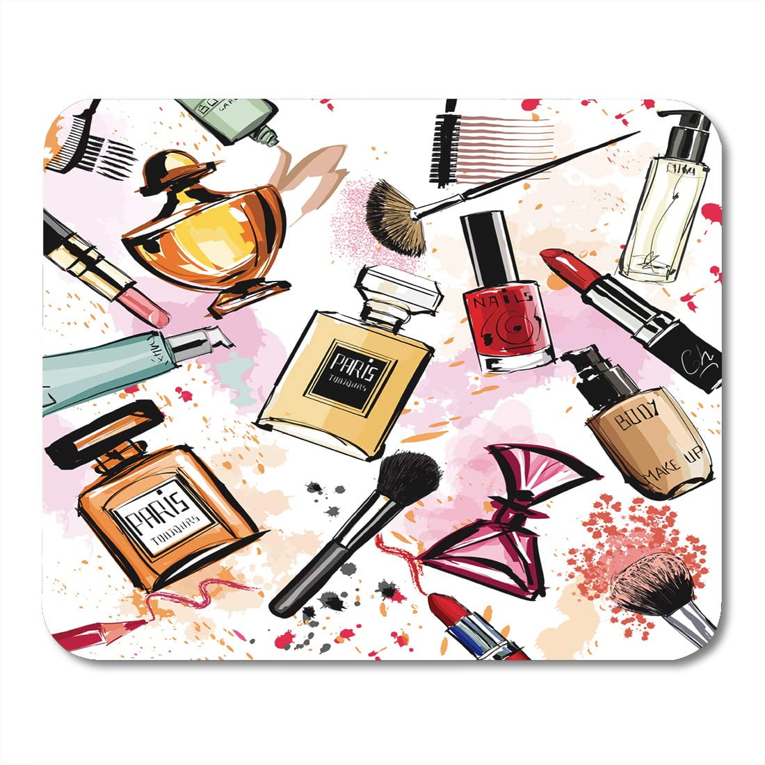 KDAGR Pink Makeup Watercolor Cosmetics and Perfumes Collection Pattern ...