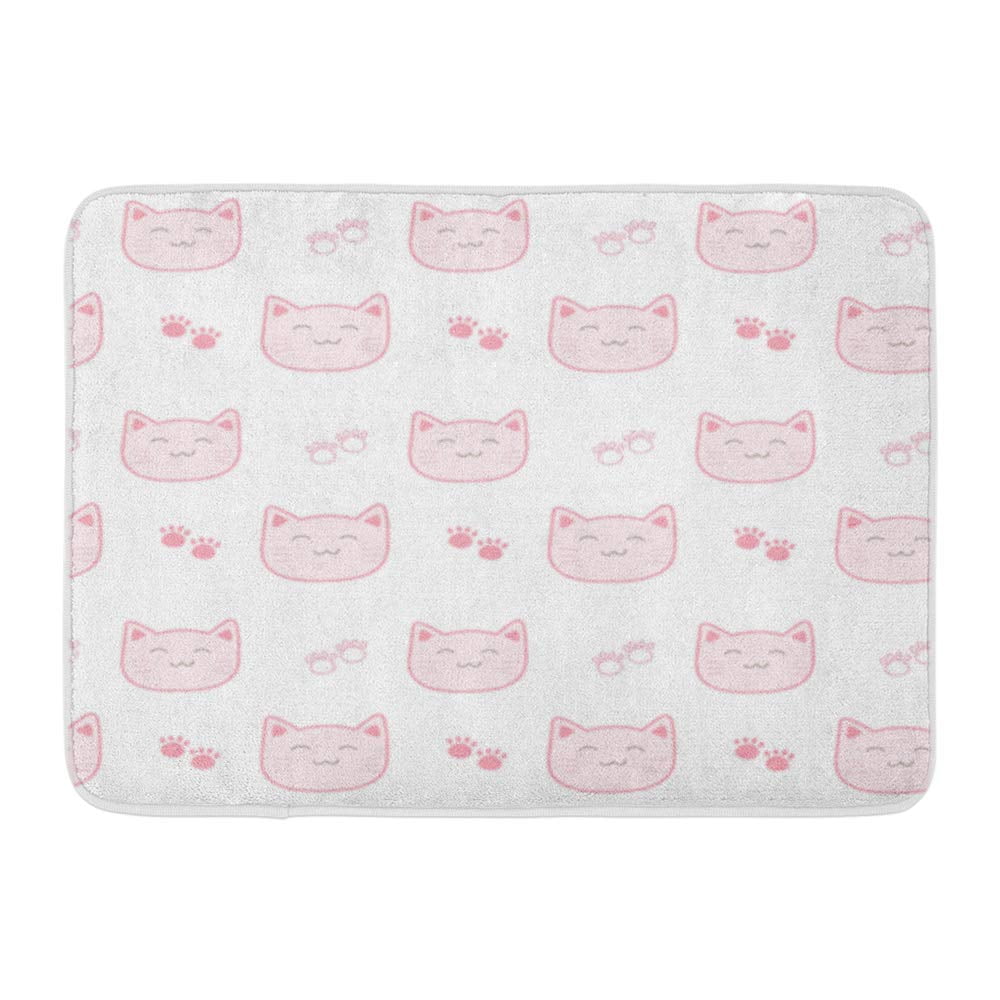 KDAGR Pink of Cartoon Cat and Paws on Baby Cute Doormat Floor Rug Bath ...