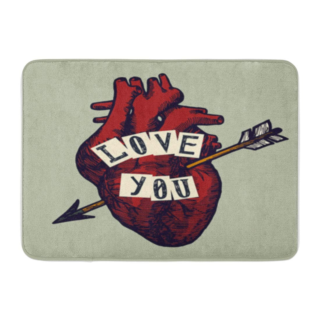 KDAGR Red Human Heart Arrow in It and Love Text Doormat Floor Rug Bath ...