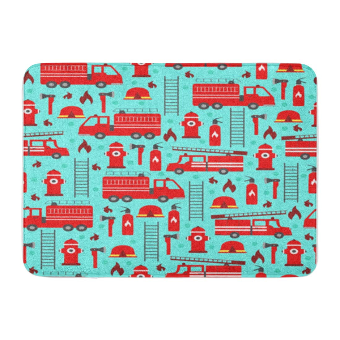 KDAGR Red Pattern Fire Tracks Baby Boy Truck Firefighter Engine Doormat ...