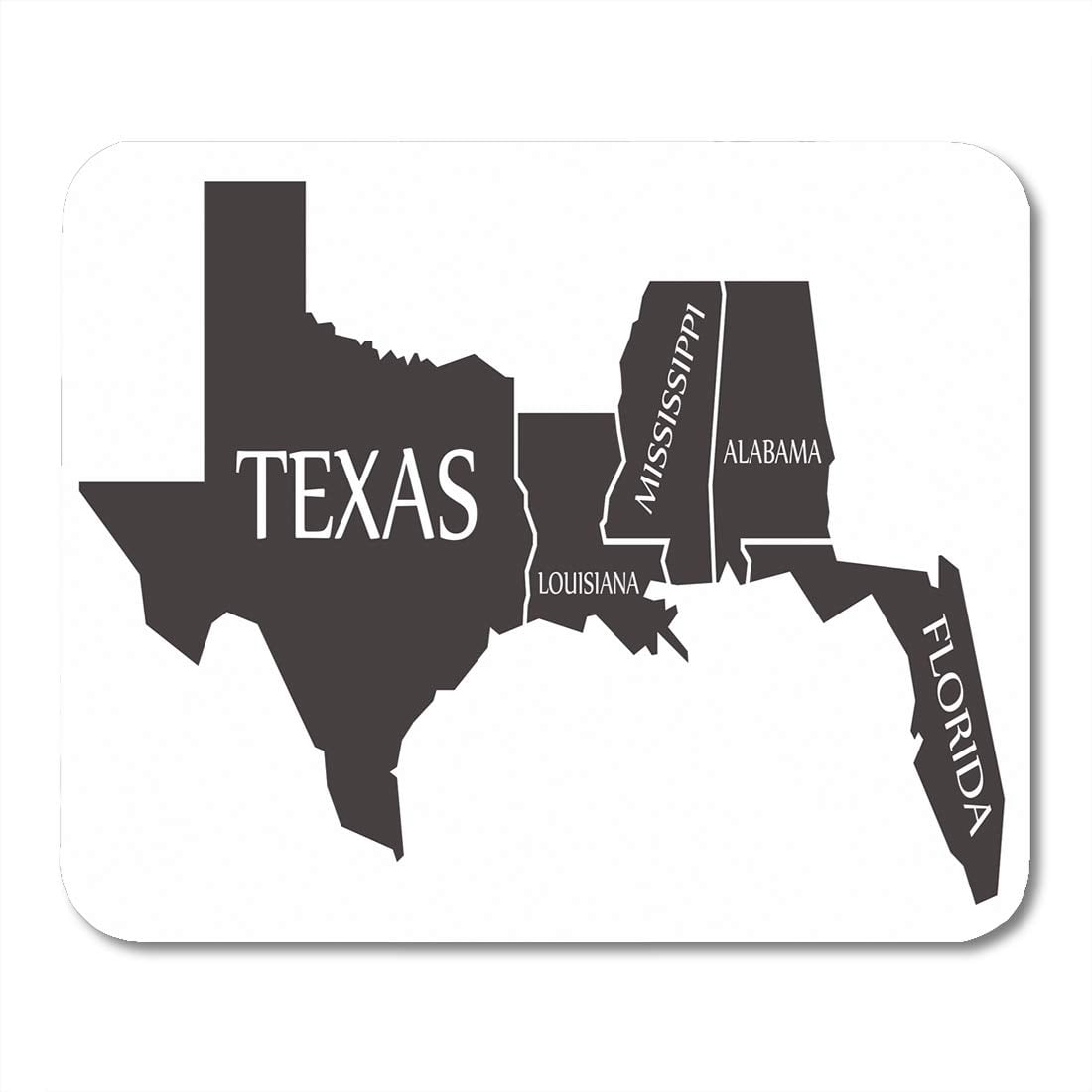 KDAGR Shape Texas Louisiana Mississippi Alabama Florida Map Labelled Black Silhouette Mousepad ...