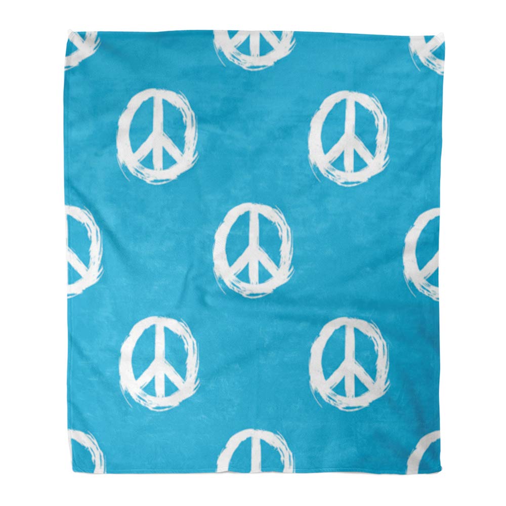 KDAGR Throw Blanket Warm Cozy Print Flannel Blue Abstract Symbol Peace ...