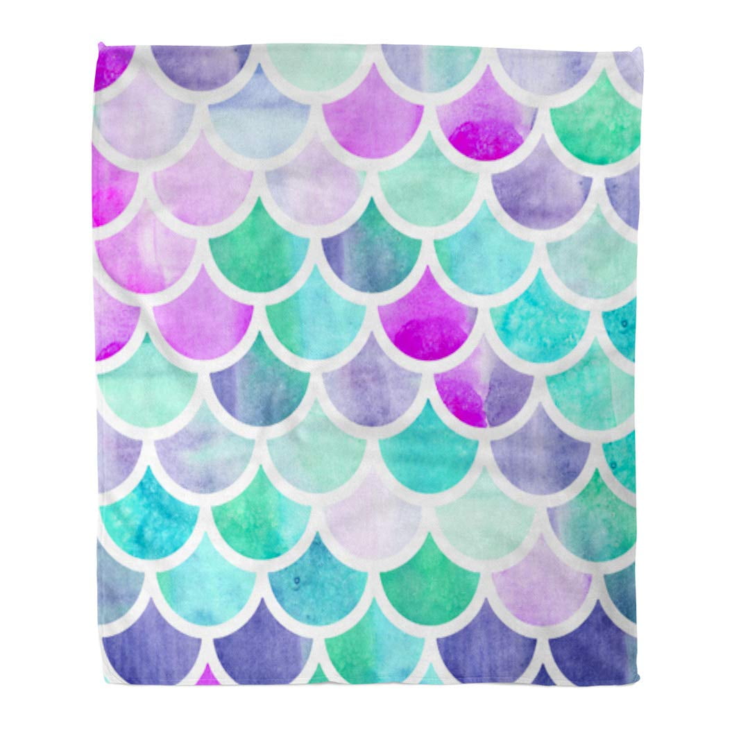 KDAGR Throw Blanket Warm Cozy Print Flannel Mermaid Scales Watercolor ...