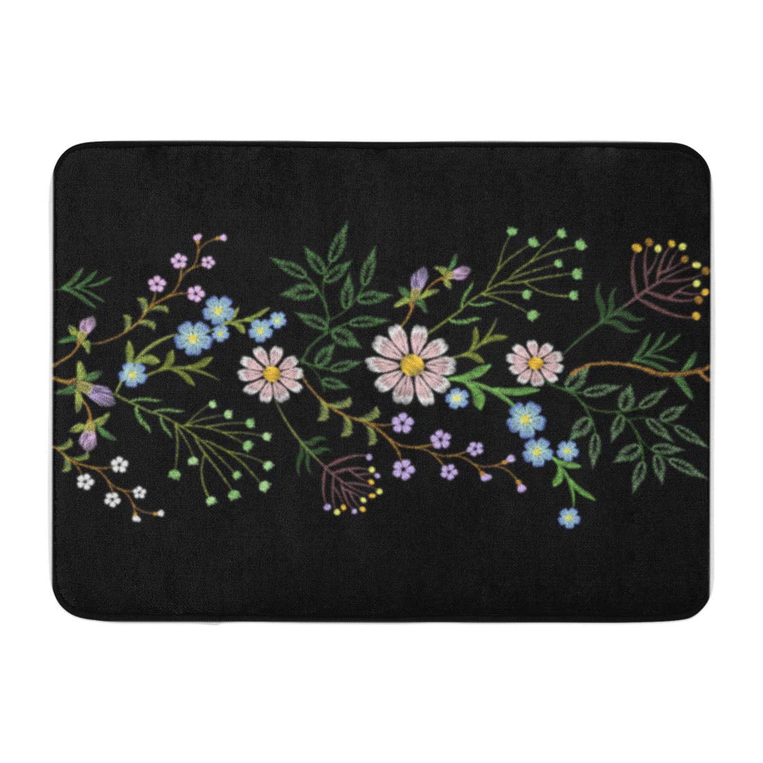 KDAGR Trend Floral Border Small Branches Herb Leaf Little Blue Doormat ...