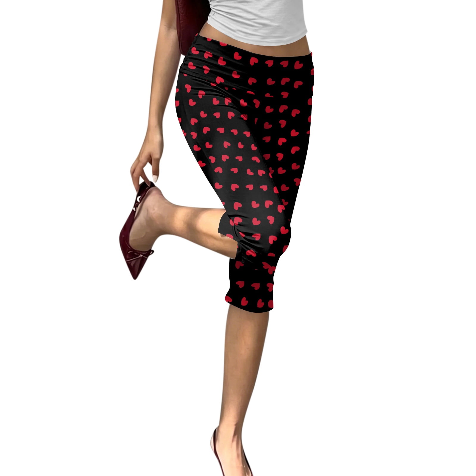 KDDYLITQ Capri Leggings for Women Y2k Polka Dot Printed Capris Cute Low ...