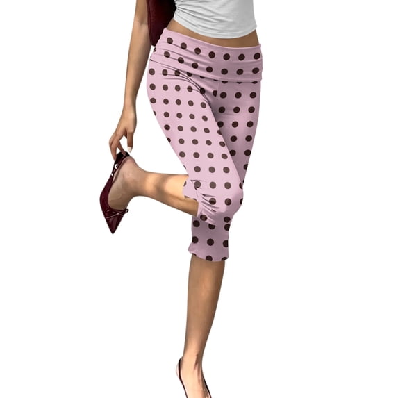 KDDYLITQ Capri Leggings for Women Y2k Polka Dot Printed Capris Cute Low ...