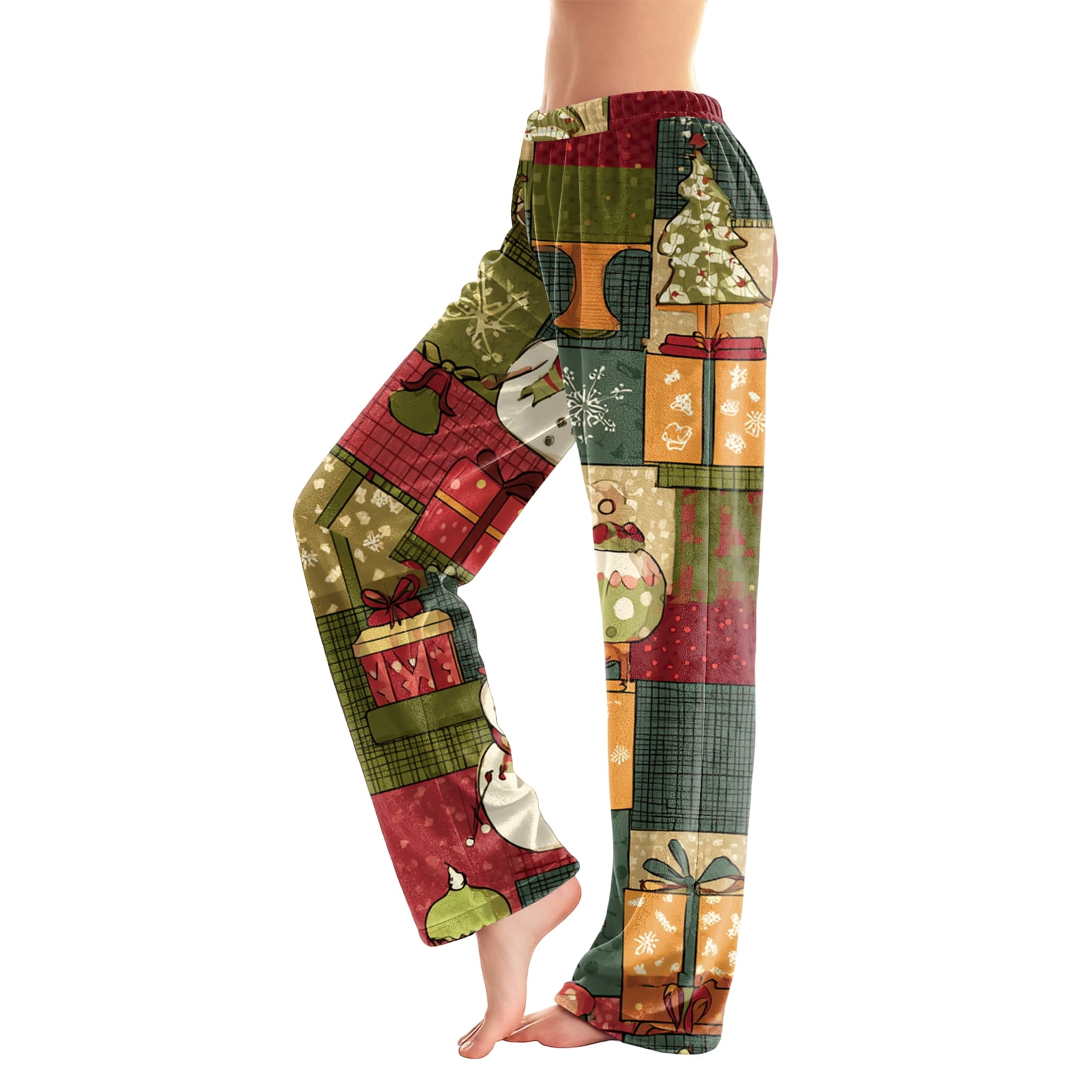 KDDYLITQ Christmas Pants for Women Wide Leg Red with Plus Size Pajama ...