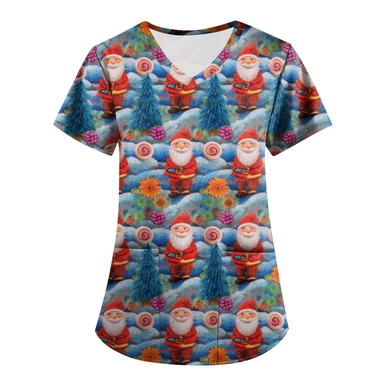 KDDYLITQ Christmas Scrub Tops Women Christmas Tree V Neck Oversized ...