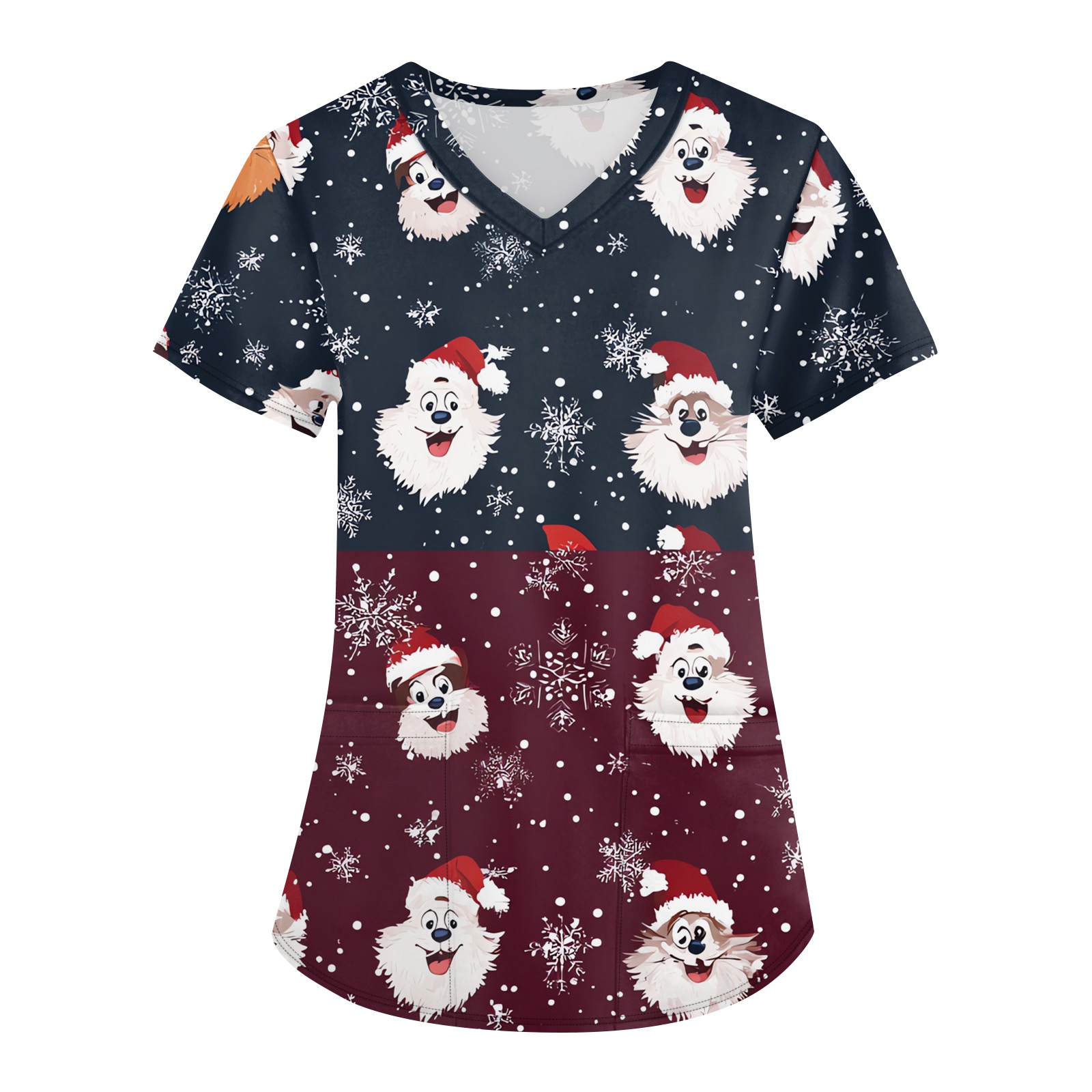 KDDYLITQ Christmas Scrub Tops Women Graphic V Neck Oversized Nursing ...