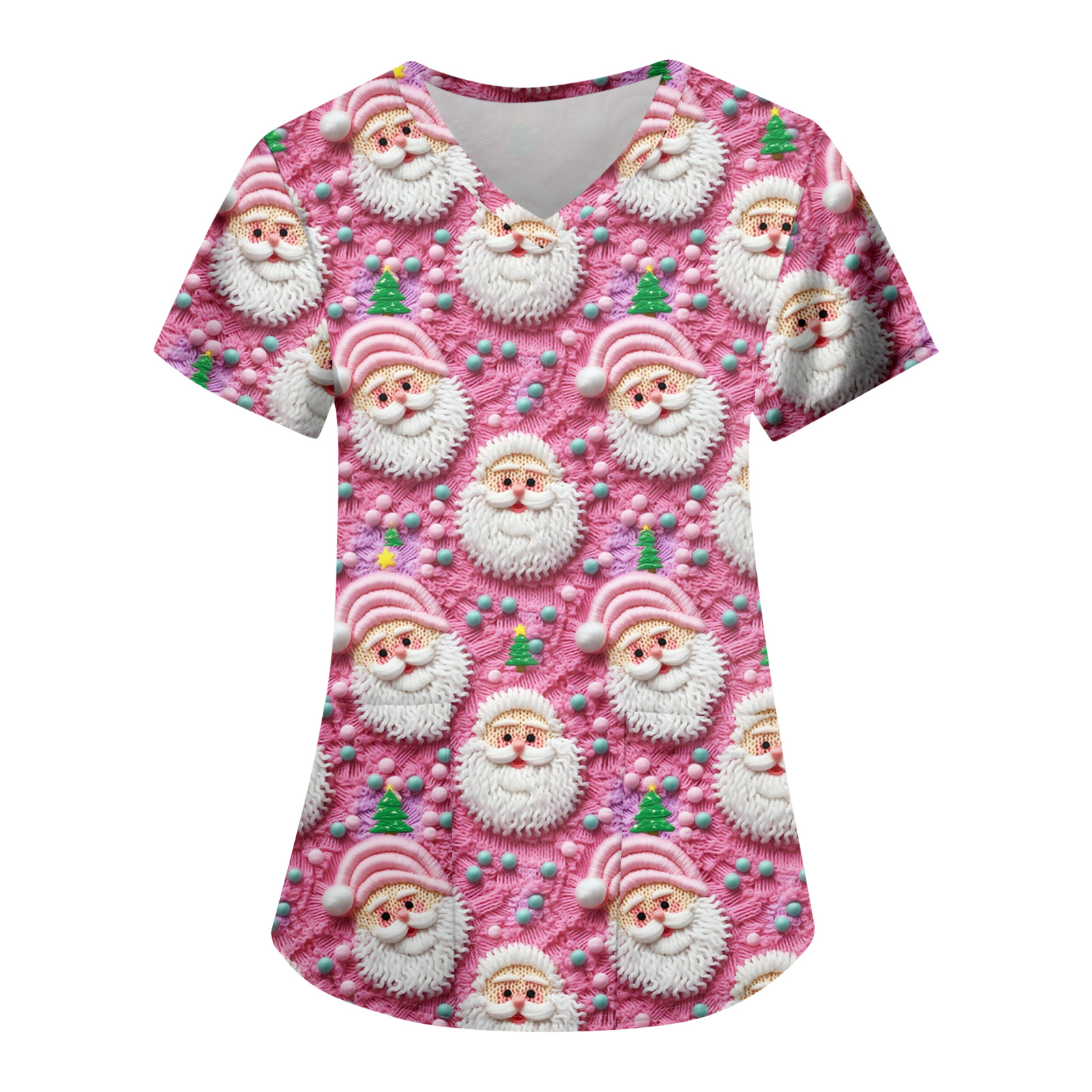 KDDYLITQ Christmas Scrub Tops Women Santa Claus Plaid Oversized Scrubs ...