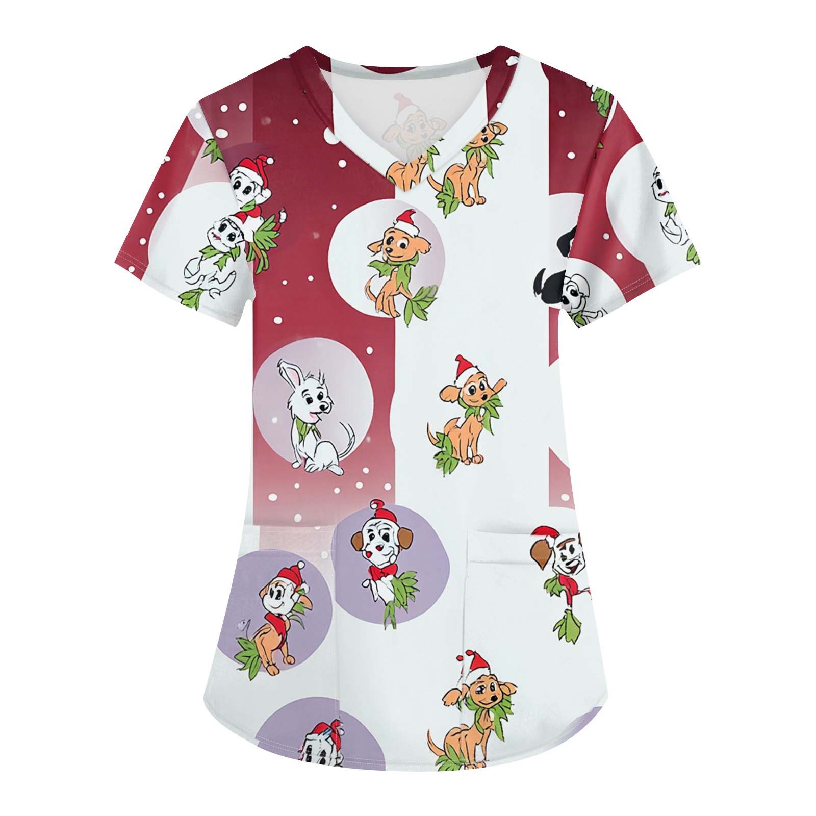 KDDYLITQ Christmas Scrub Tops Women Santa Claus V Neck Oversized ...