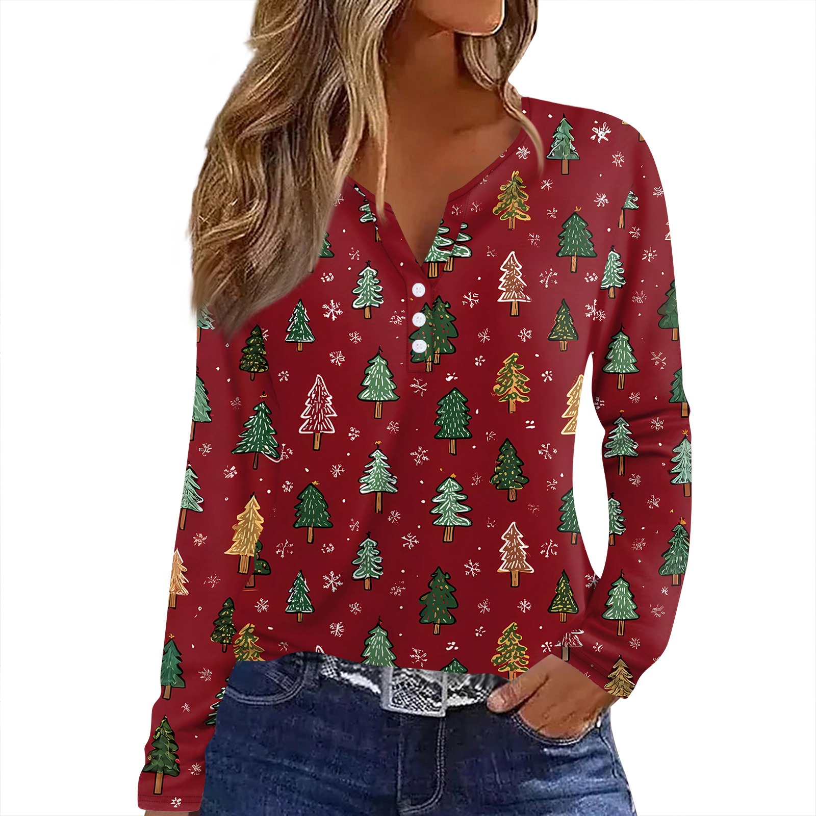 KDDYLITQ Christmas Shirts Women Graphic Plaid Oversized Blouses ...