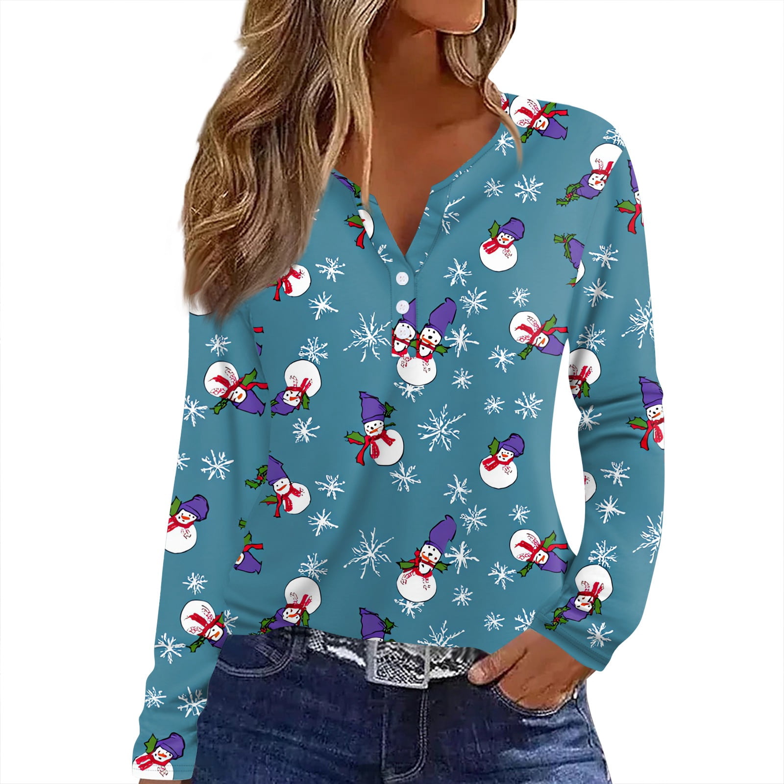 KDDYLITQ Christmas Shirts Women Santa Claus Red with Green Oversized T ...
