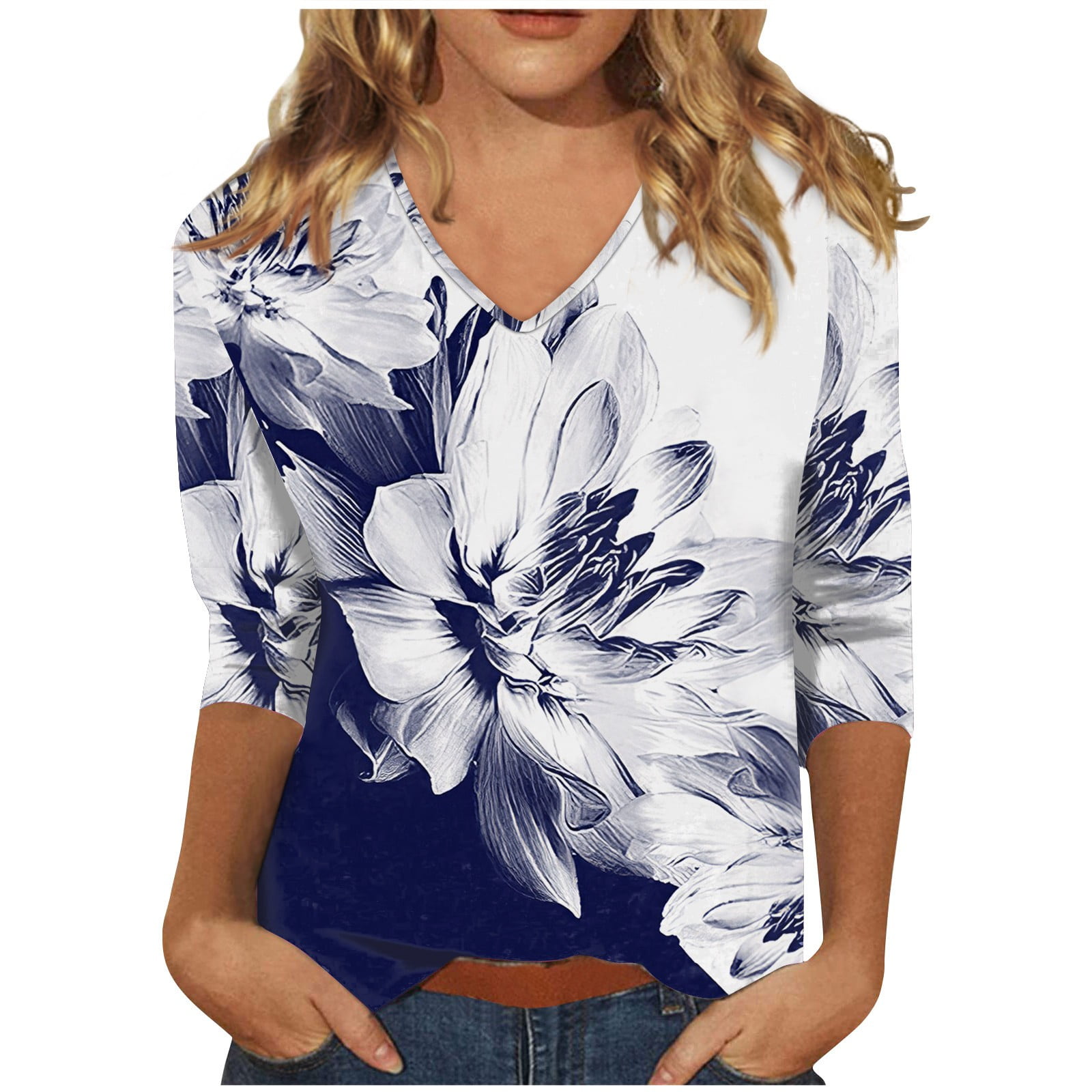 KDDYLITQ Going Out Tops for Women, Spring Tops for Women 3/4 Sleeve V ...