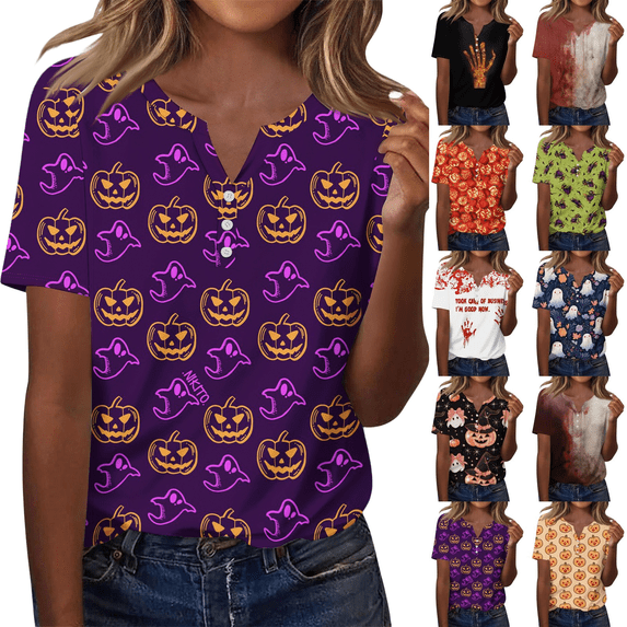 KDDYLITQ Halloween Costumes for Women Casual Cotton Linen V Neck Button ...