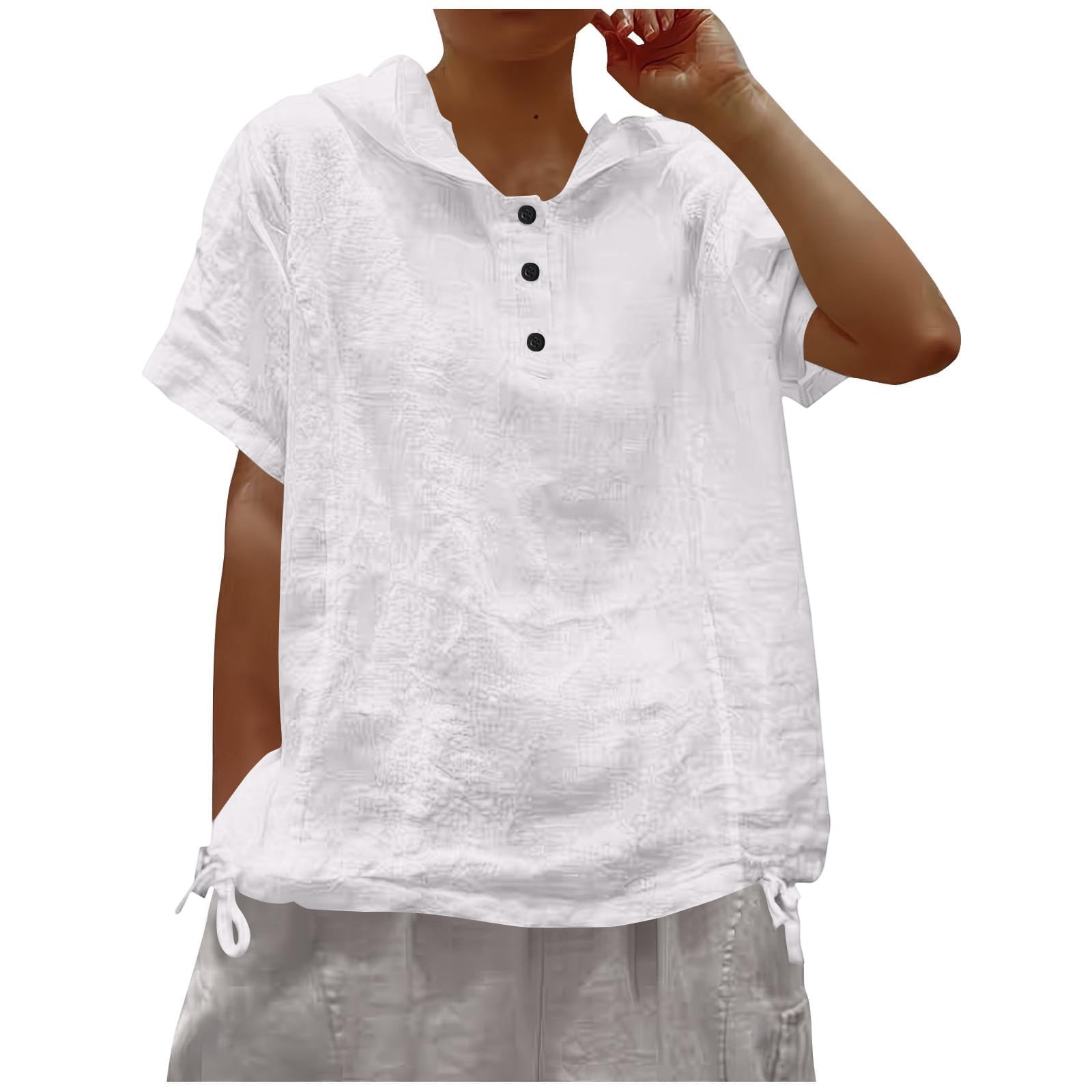 KDDYLITQ Linen Tops for Women Short Sleeve Button V Neck Lightweight ...