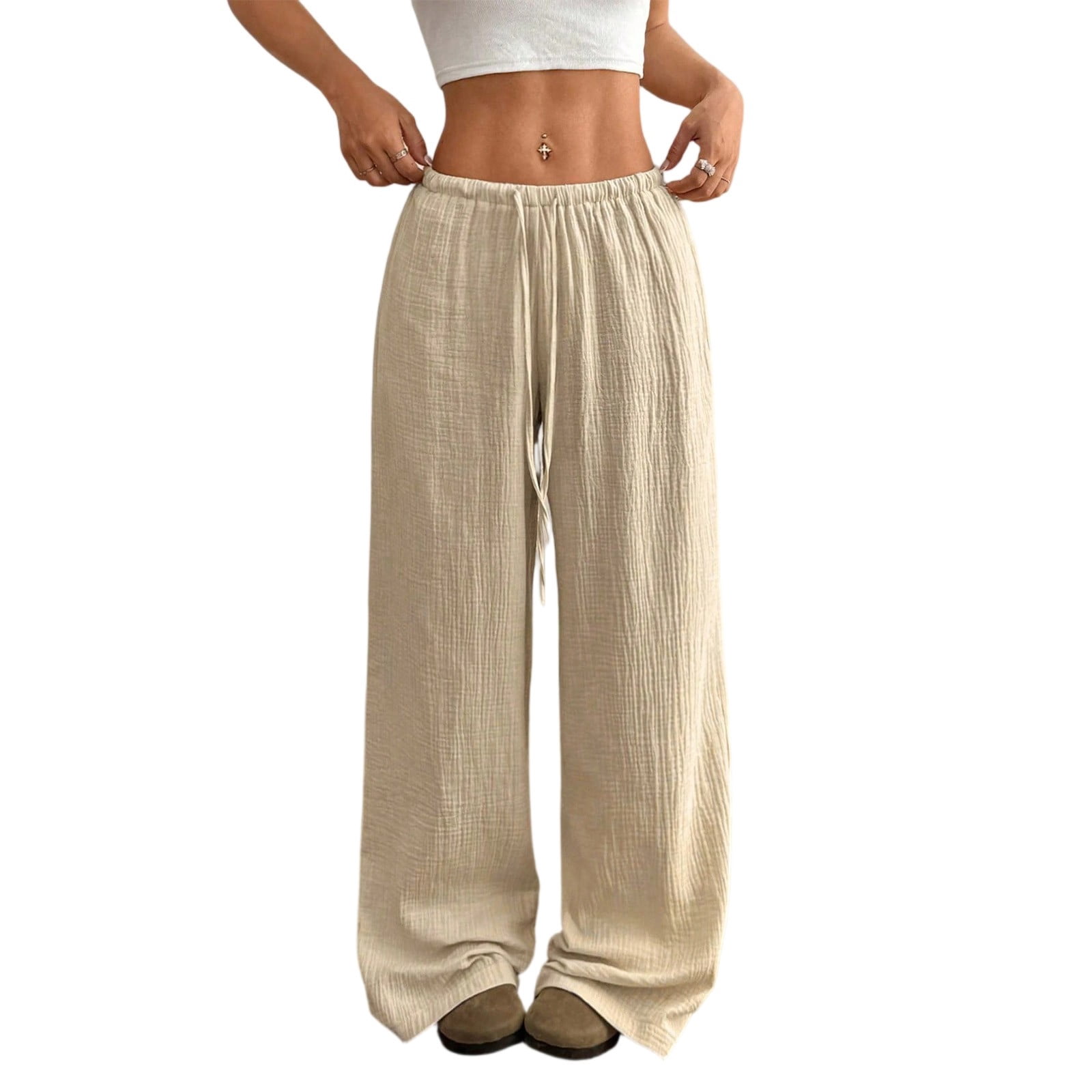 KDDYLITQ Pants Teacher Cotton Loose Straight Leg Palazzo Trousers Linen ...