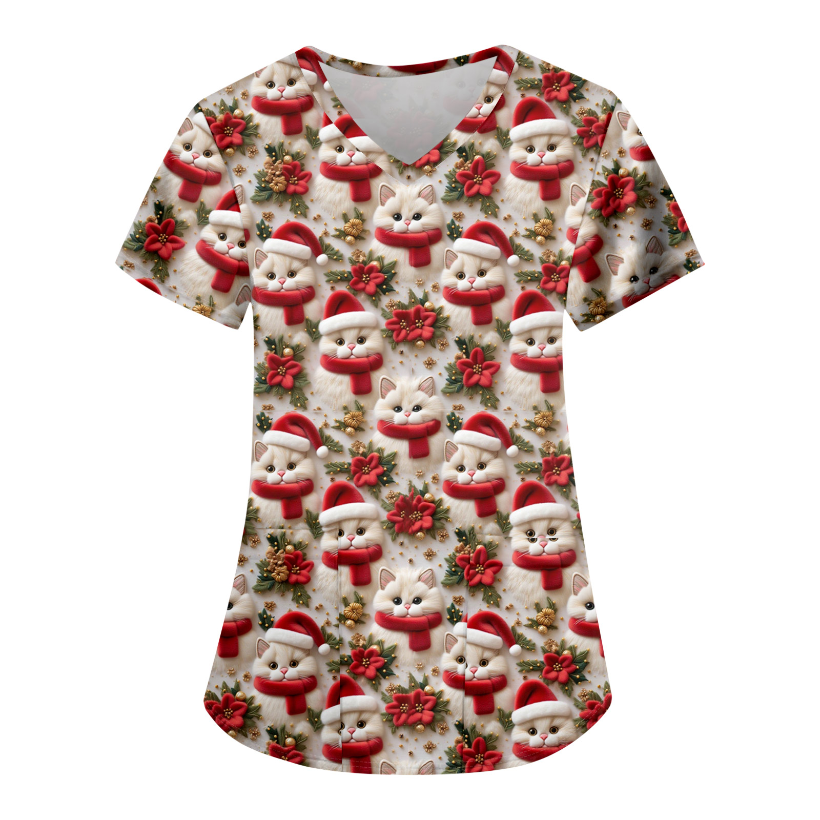 KDDYLITQ Women Christmas Scrub Tops Christmas Tree V Neck Oversized ...