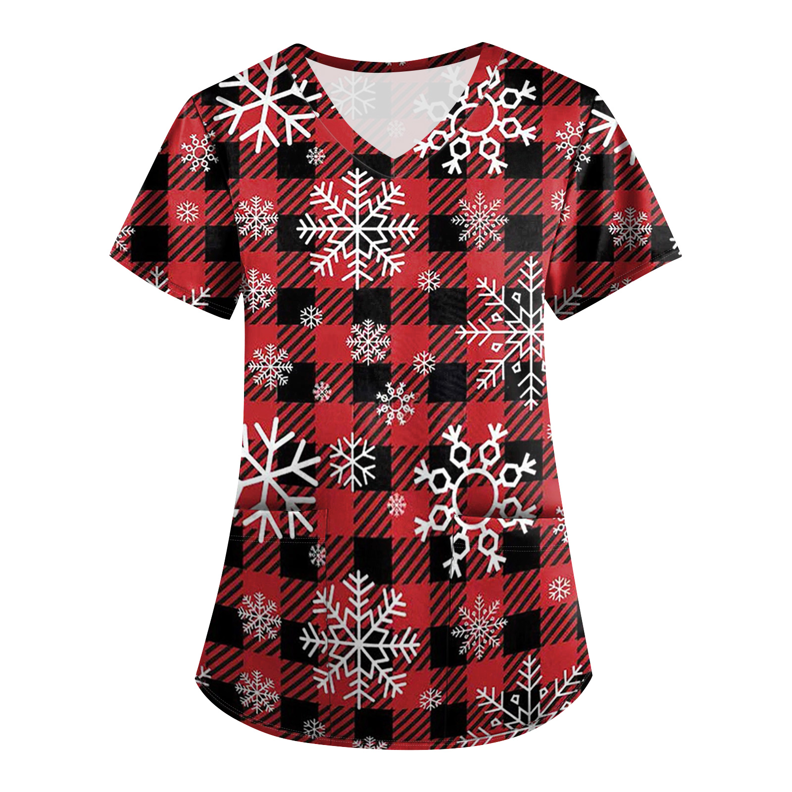 KDDYLITQ Women Christmas Scrub Tops Santa Claus V Neck Oversized ...