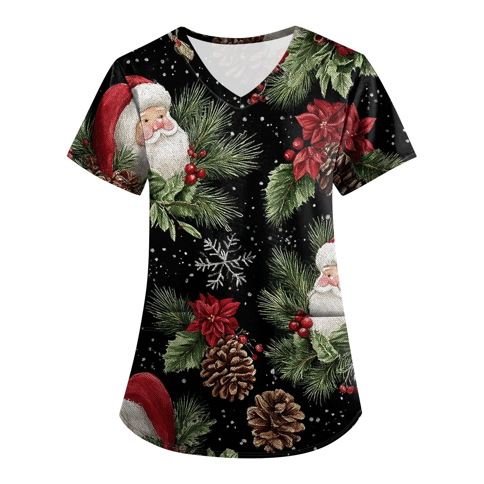 KDDYLITQ Women Christmas Scrub Tops Snowflake V Neck Plus Size Nursing ...