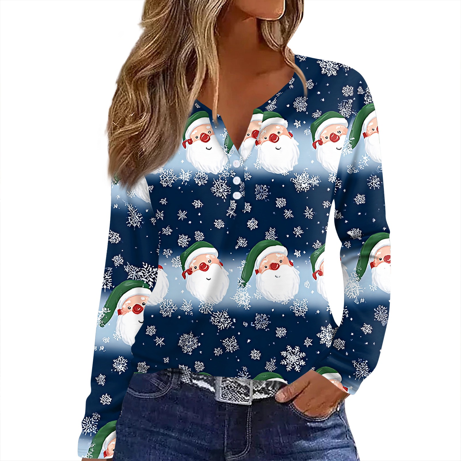 KDDYLITQ Women Christmas Shirts Graphic Button Down Plus Size Tunic ...