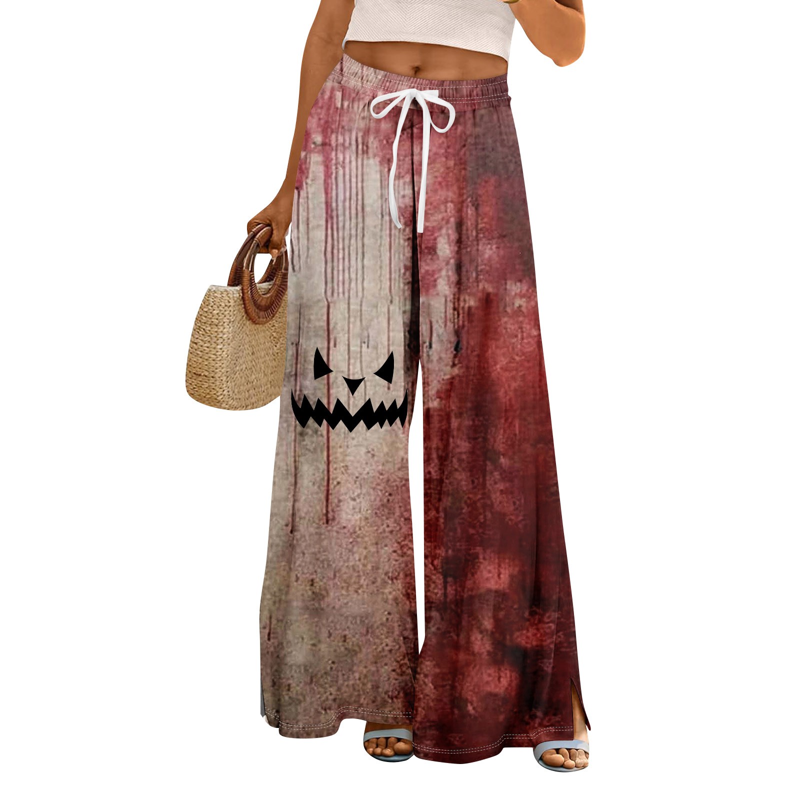 KDDYLITQ Women Halloween Pants Graphic Straight Leg Loungewear Ghost ...