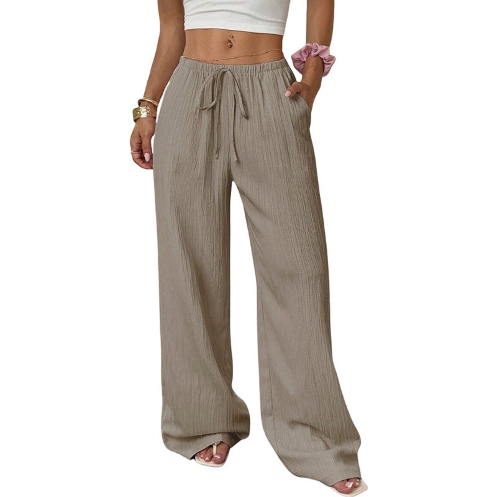 KDDYLITQ Women Pants High Waisted Wide Leg Palazzo Pants Cable Knit ...