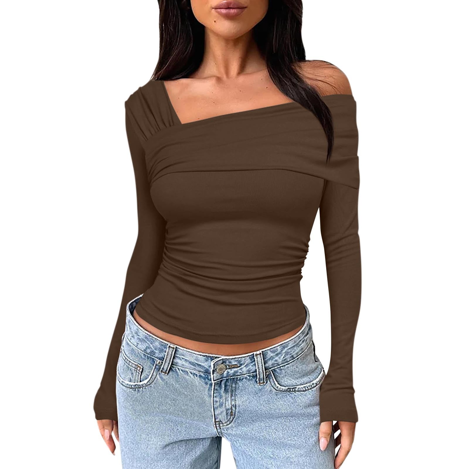 Kddylitq Women Sexy Off Shoulder Top Slim Fit Long Sleeve Going Out