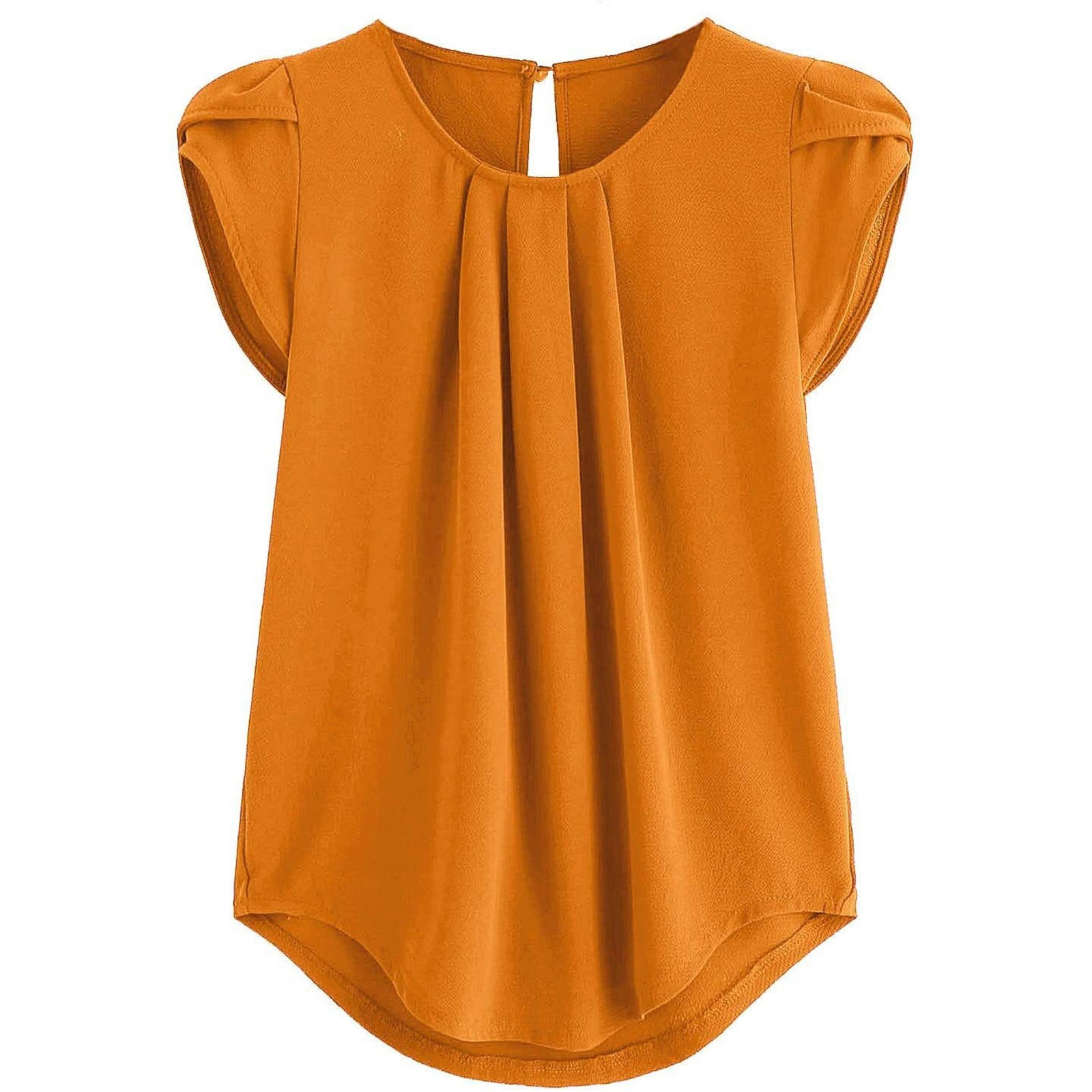 KDDYLITQ Womens Basic Tops Petal Sleeve Keyhole Back Casual Summer ...